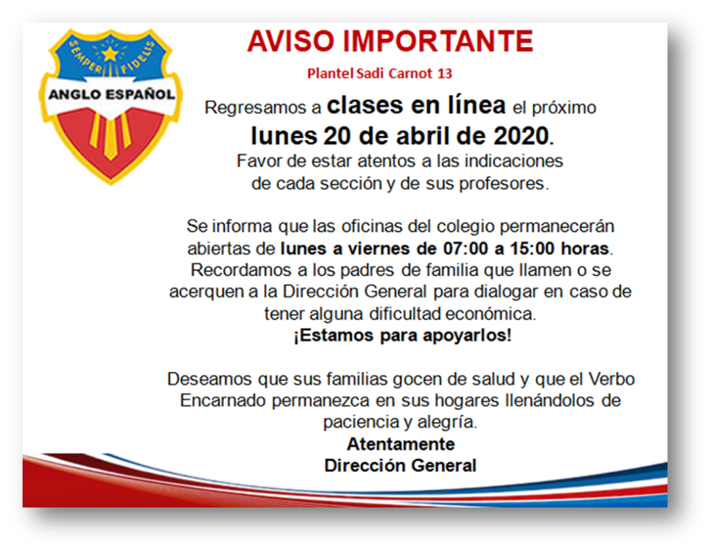 Aviso: Regreso a clases en línea – IAE Aviso: Regreso a clases en línea – IAE